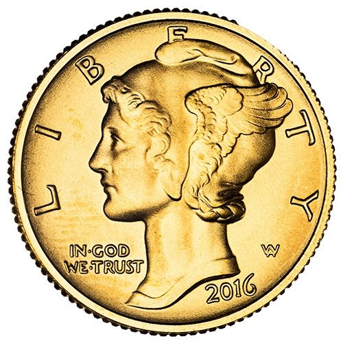 2016 1/10 oz Mercury Dime Centennial Gold Coin – Steinmetz Coins & Currency