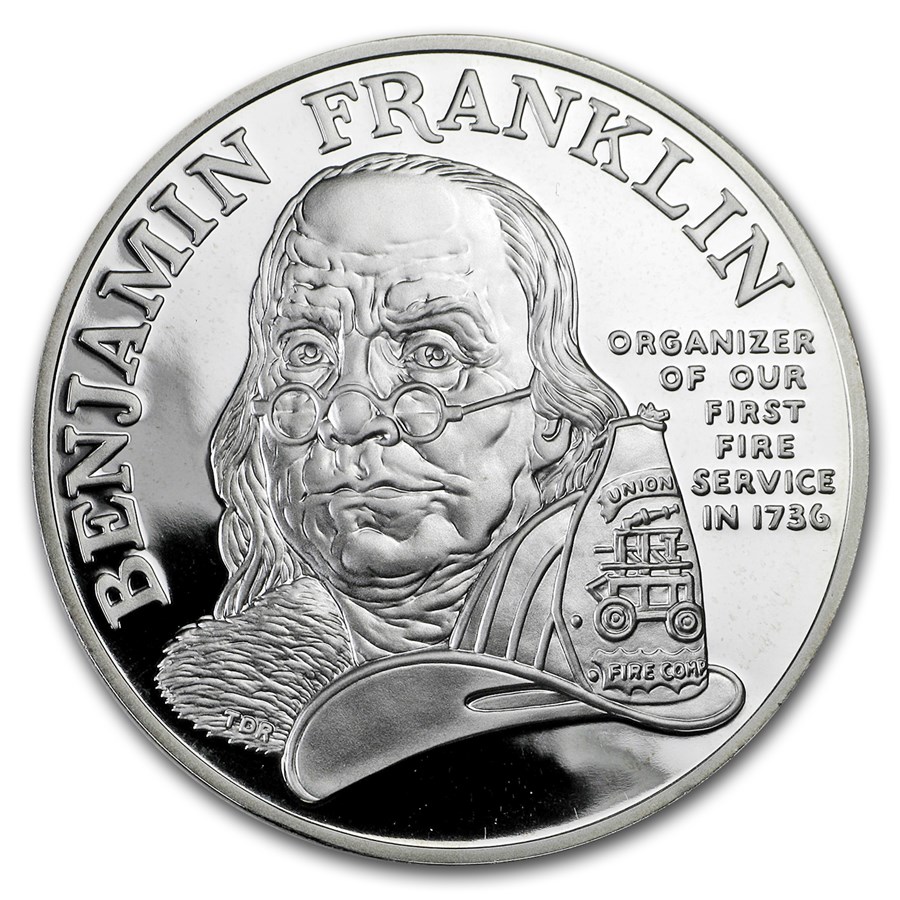 1992 1 oz Silver Ben Franklin Firefighters Medal Proof – Steinmetz ...